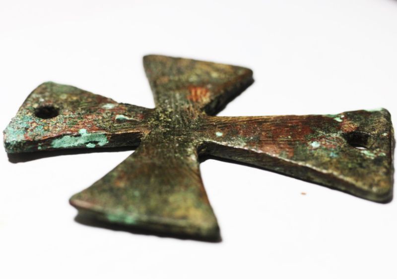 ANCIENT HOLY LAND. HUGE BYZANTINE BRONZE CROSS. 800 - 1000 A.D