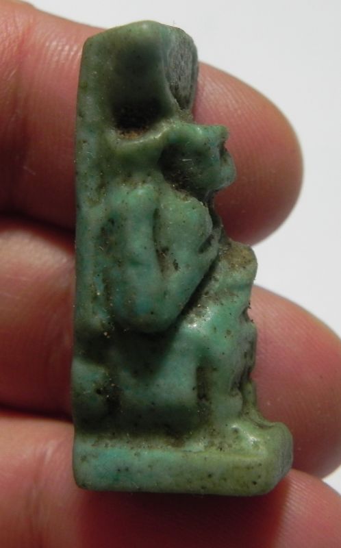 ANCIENT EGYPT, FAIENCE AMULET OF ISIS NURSING BABY HORUS . 600 - 300 B.C