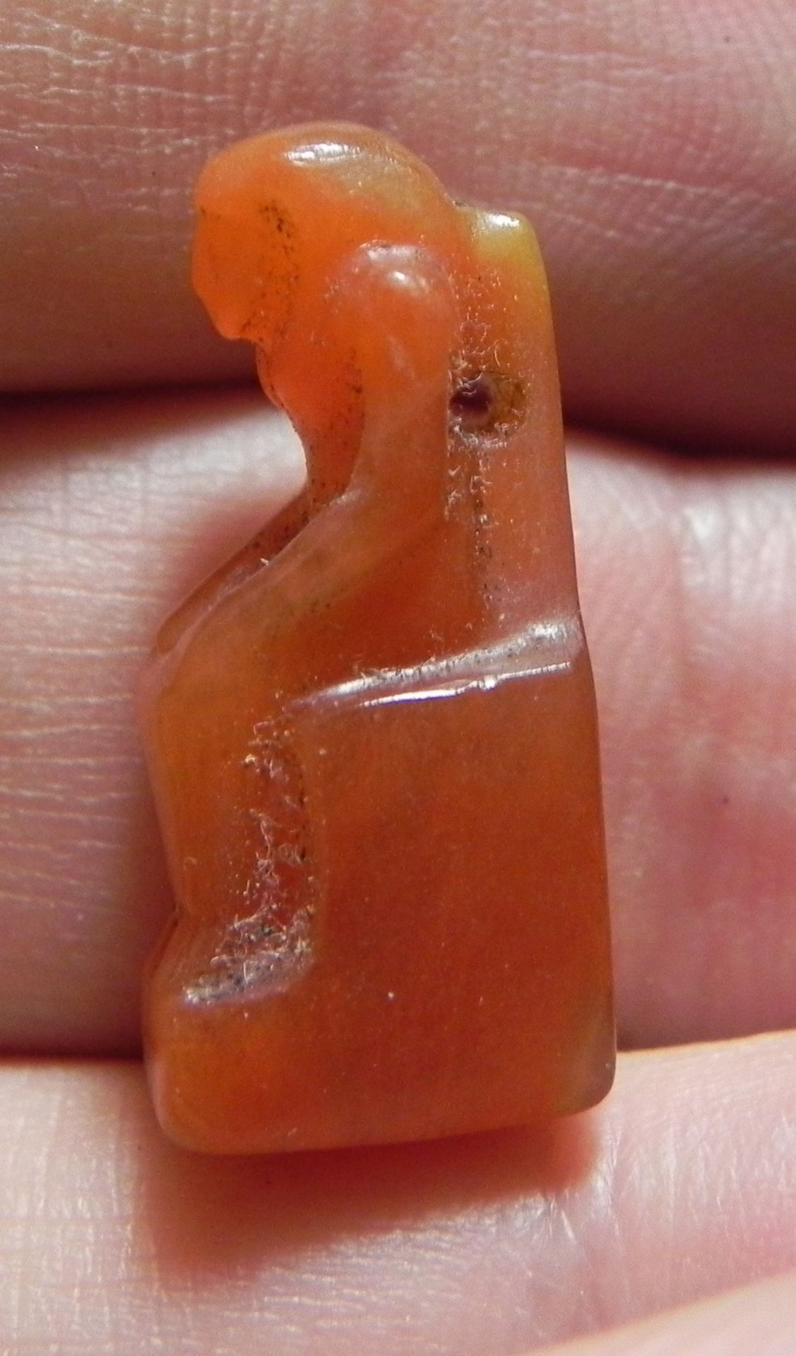 ANCIENT EGYPTIAN CARNELIAN AMULET OF A DEITY , NEW KINGDOM 1500 - 1100 B.C