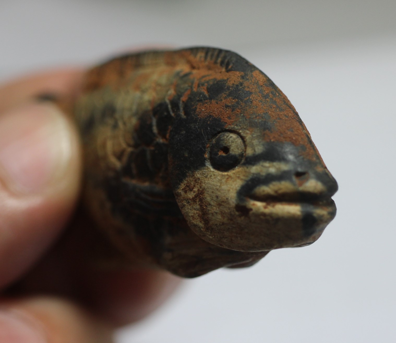 ANCIENT EGYPT. NEW KINGDOM PAINTED CLAY TILAPIA FISH. 1390-1336 B.C
