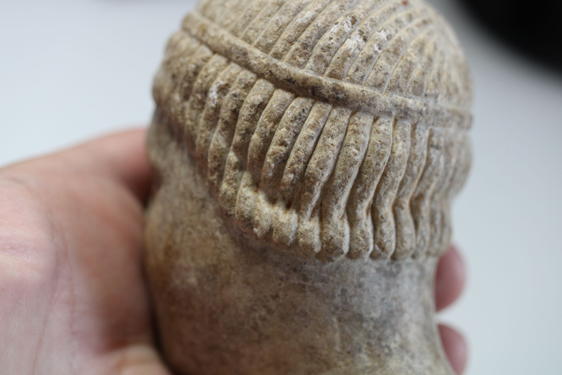 ANCIENT AEGEAN (GREEK) MARBLE BUST OF A MALE. 700 - 600 B.C