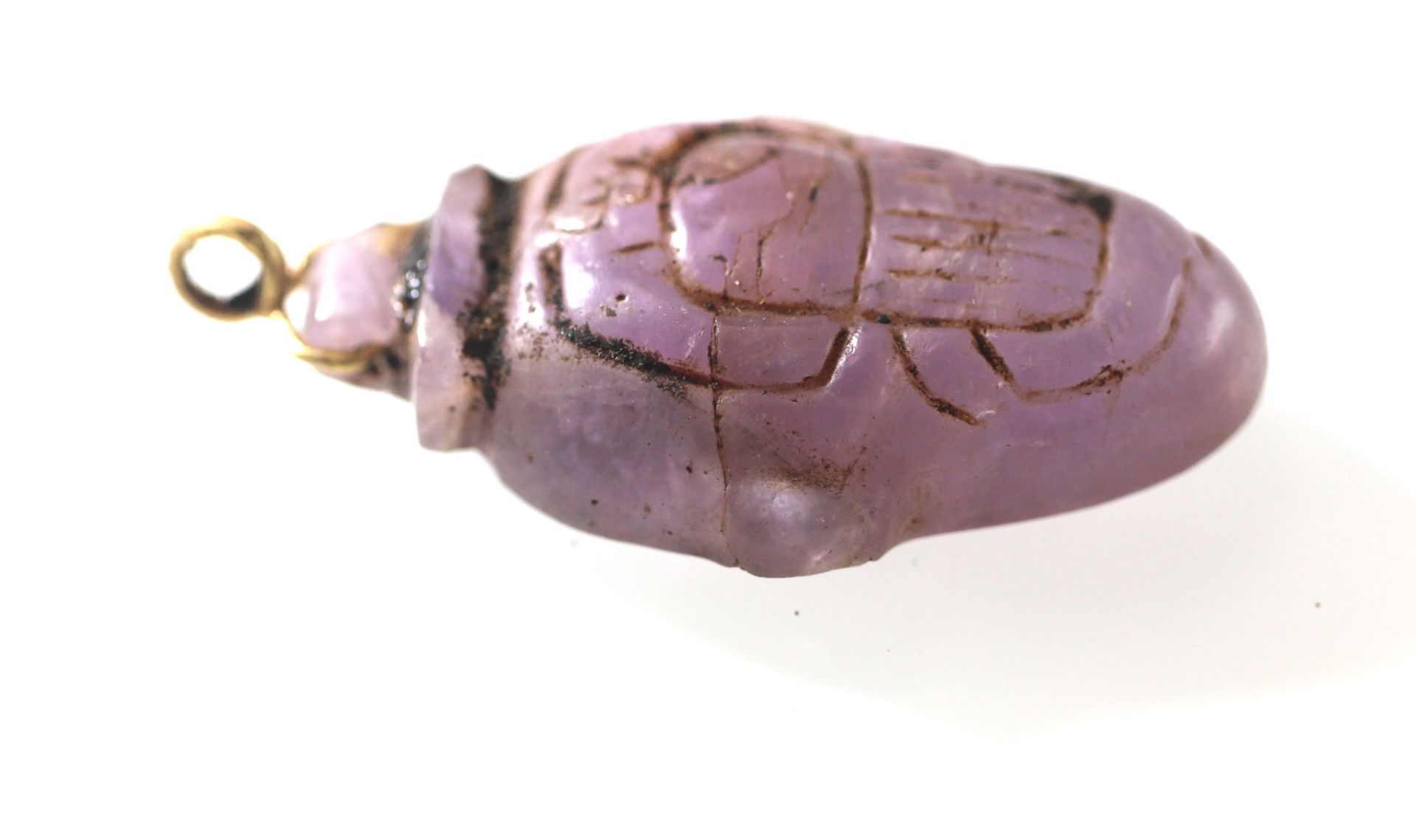 ANCIENT EGYPT. AMETHYST HEART AMULET WITH ORIGINAL ANCIENT GOLD LOOP ...
