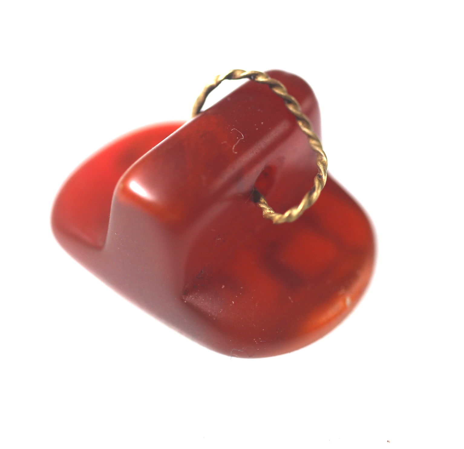 ANCIENT EGYPT CARNELIAN SEAL AMULET WITH IT'S GOLD RING. 1250 B.C